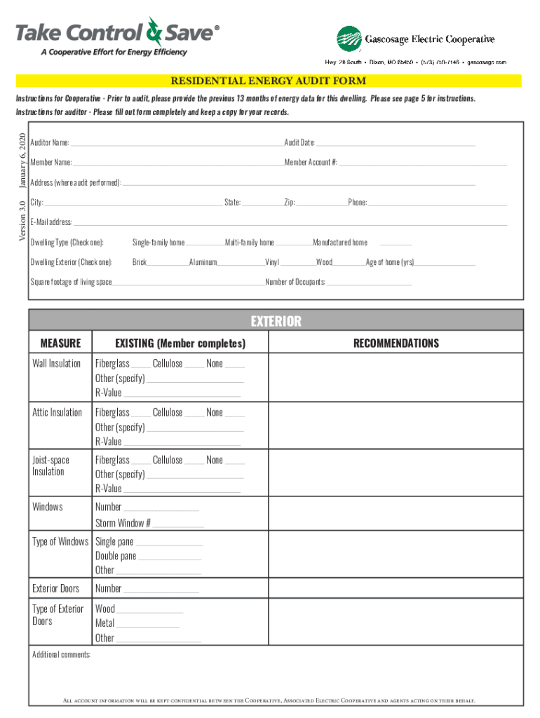 Fillable Online Audit TemplateDepartment of EnergyEnergy Audit ...