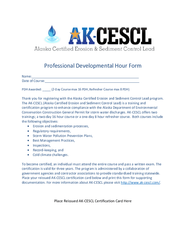 Fillable Online Professional Developmental Hour Form - AK-CESCL Fax ...