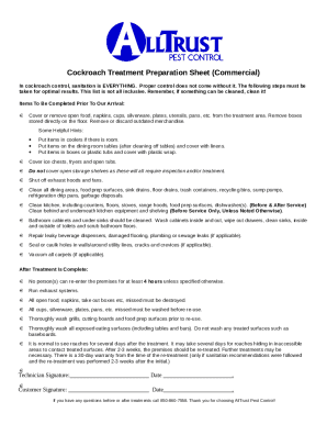 Fillable Online Cockroach Treatment Preparation Sheet (Residential)The ...