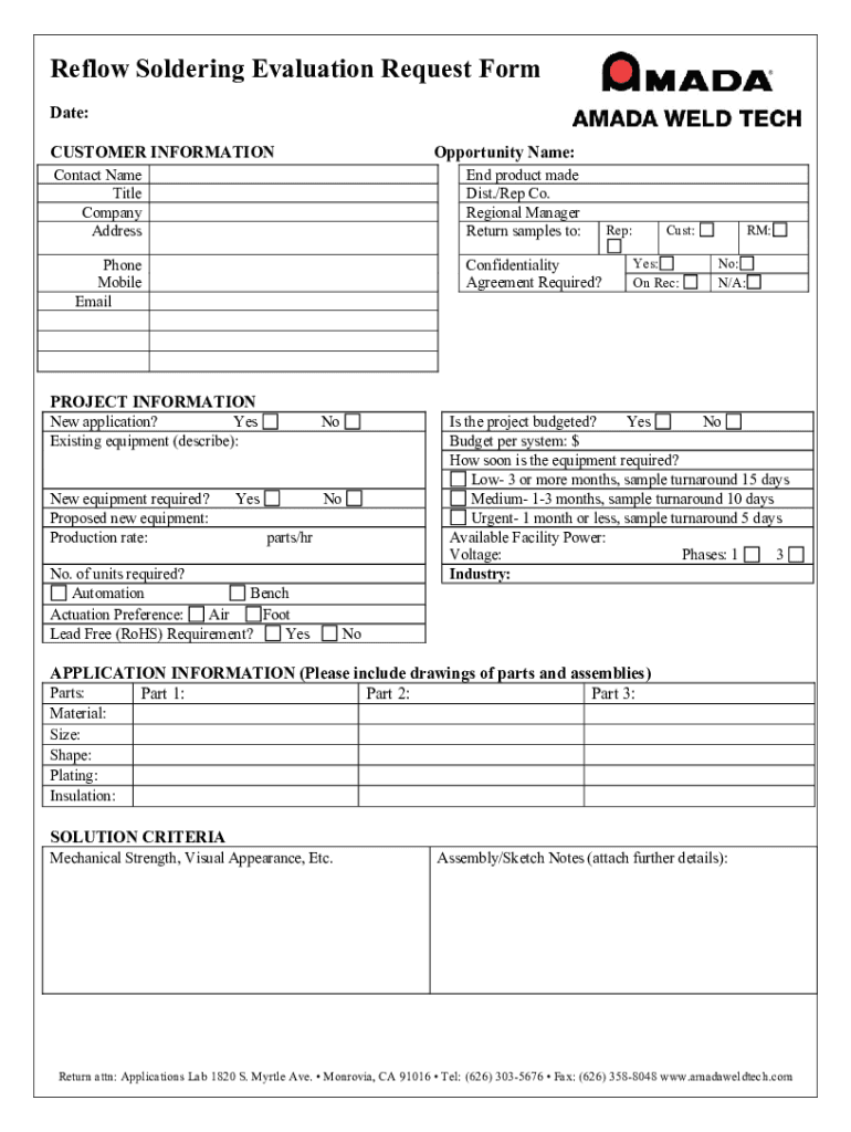 Fillable Online Eval Request Form - Reflow - Final non merge Fax Email ...