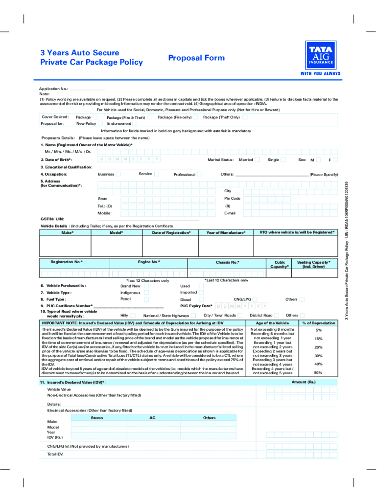 Fillable Online 3 years Auto Secure Private Car Package Policy.cdr Fax ...