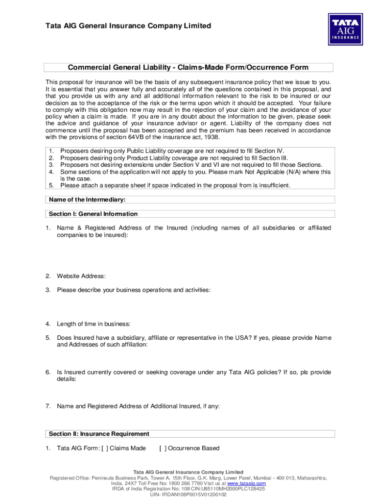 Fillable Online Commercial General Liability - Claims-Made Form/Occurrence Form Fax Email Print ...