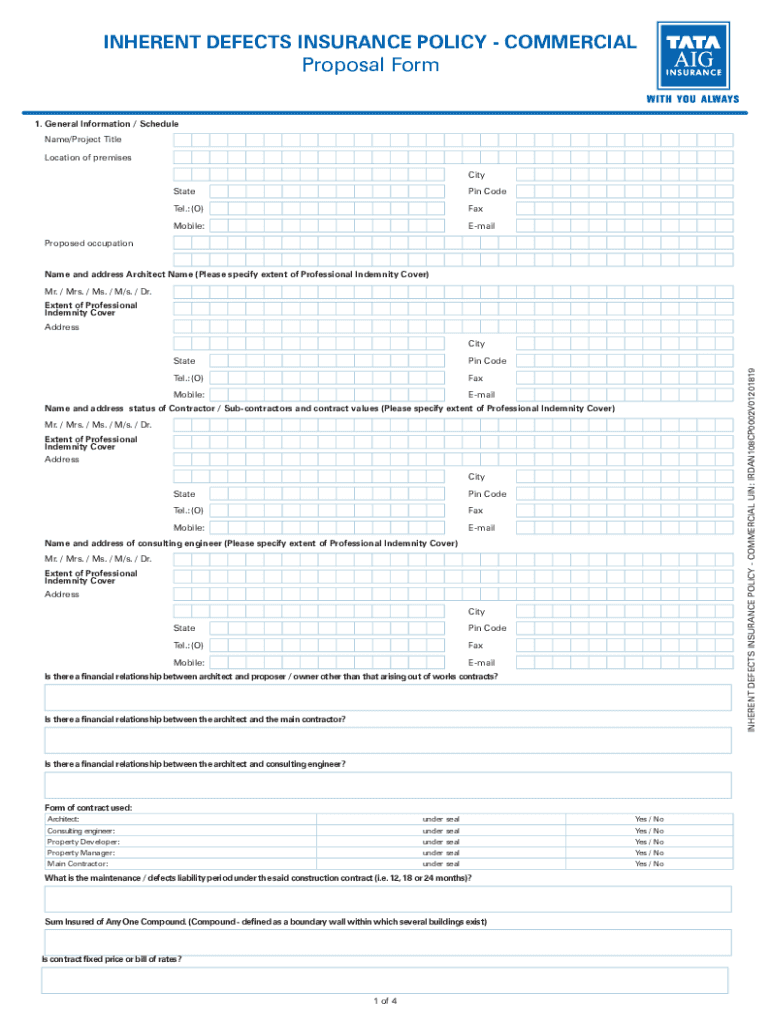 Fillable Online INHERENT DEFECTS INSURANCE POLICY - COMMERCIAL Fax ...