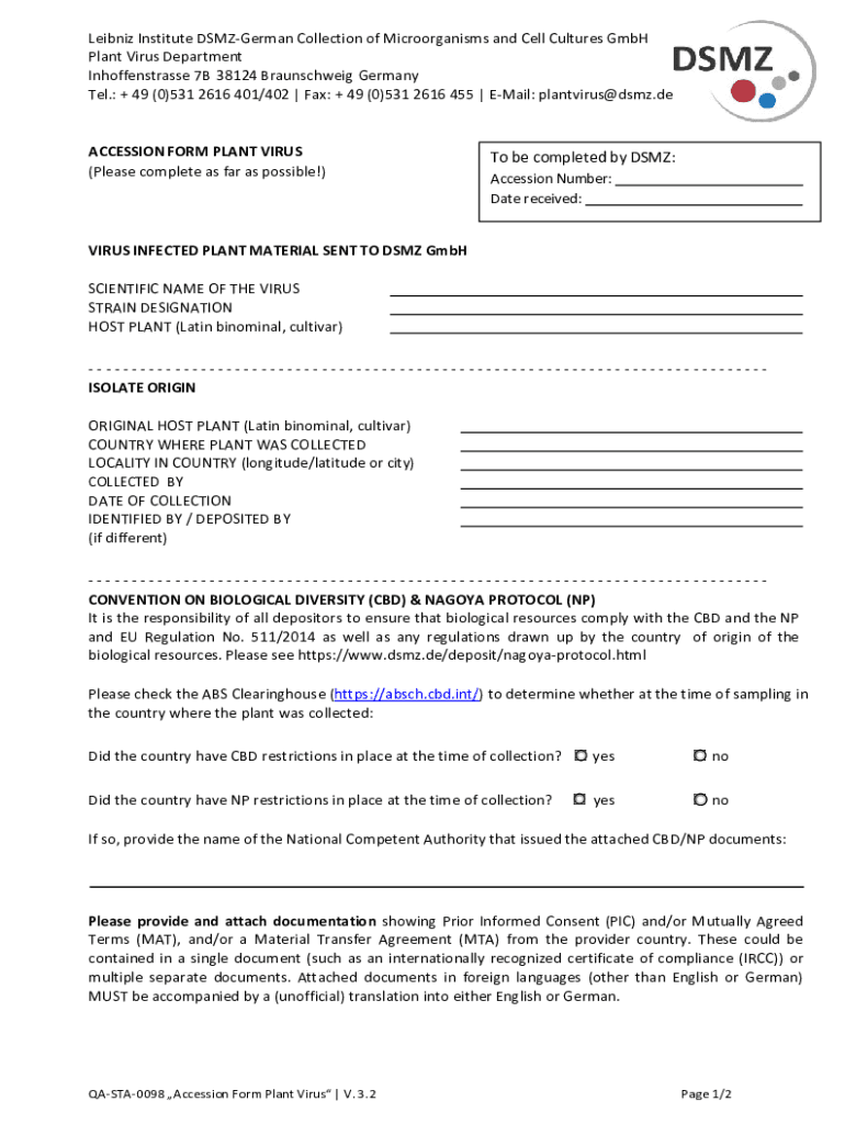 Fillable Online ACCESSION FORM for deposit GERMANY in ... - Leibniz ...