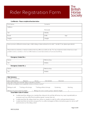 Fillable Online rider registration form - Riding in the Calder Valley ...