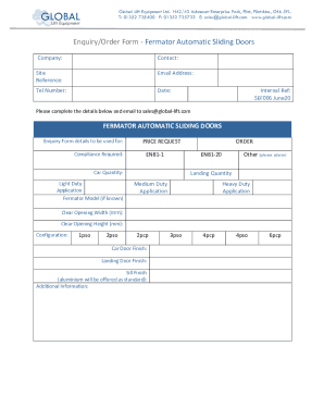 Fillable Online Enquiry/Order Form Fermator Automatic Sliding Doors Fax ...