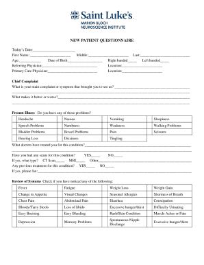 Fillable Online NEW PATIENT QUESTIONNAIRE - Saint Luke's Health System ...