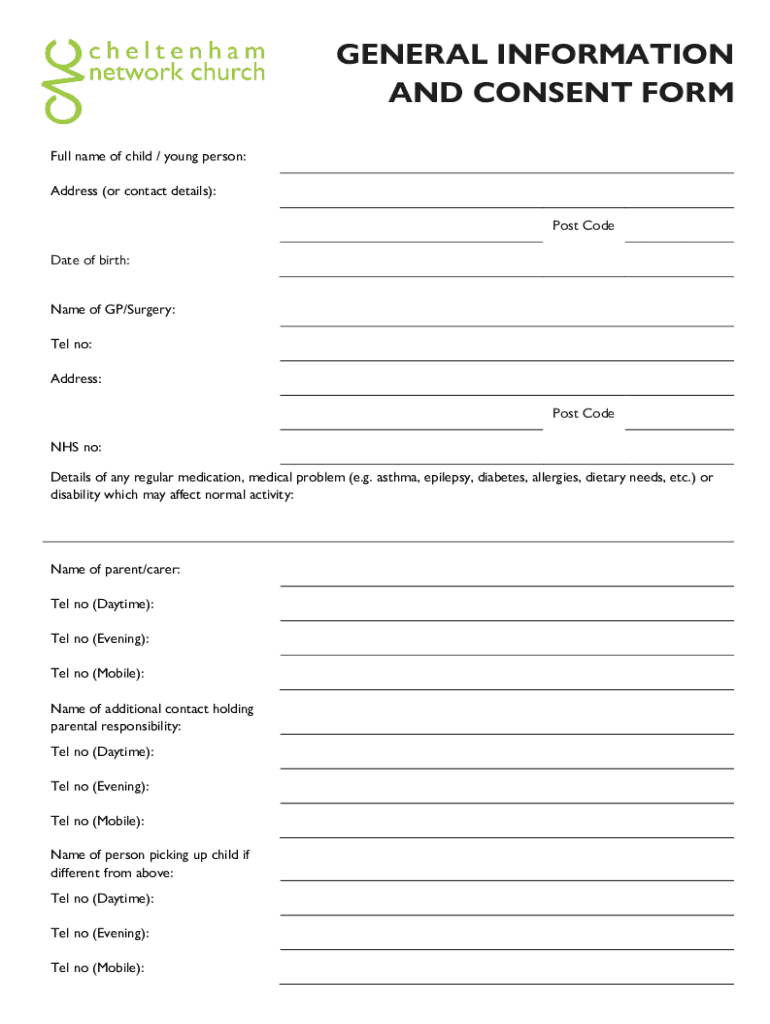 Fillable Online CNC Safeguarding - General Information and Consent Form ...