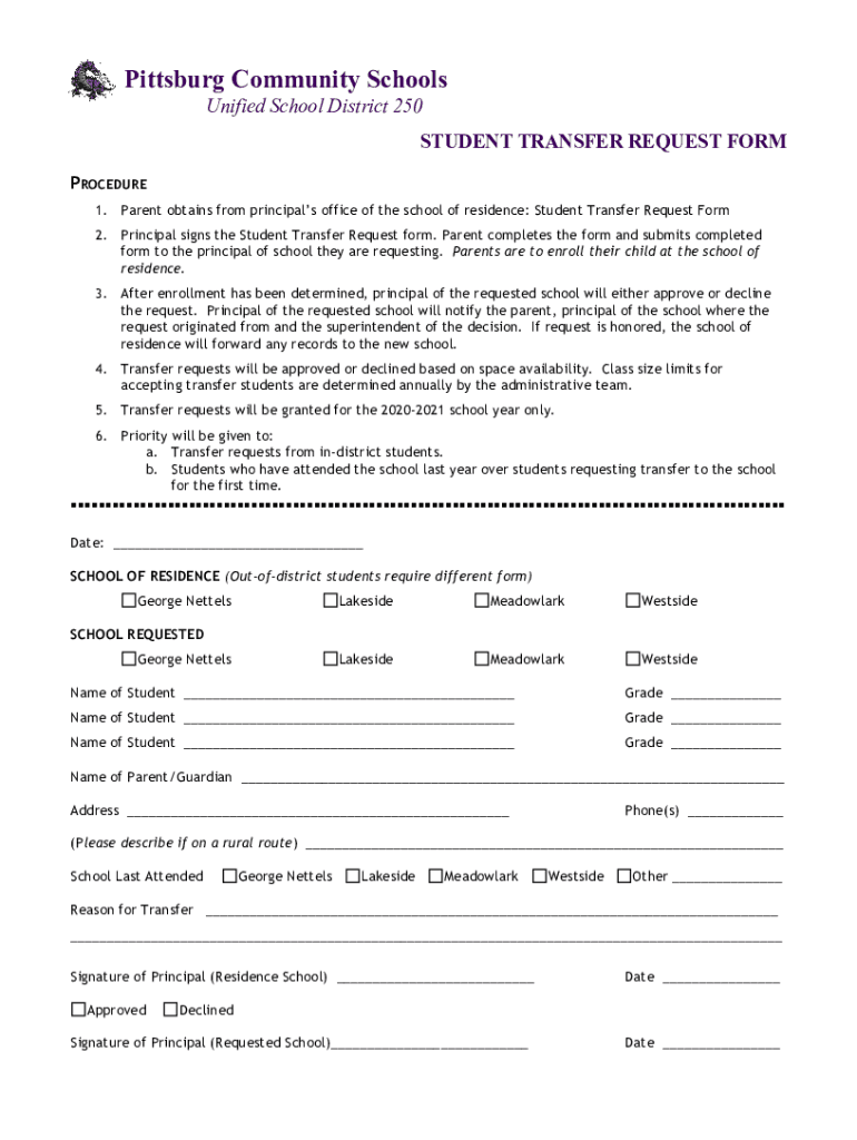 Fillable Online Student Transfer Request (ELEM).pdf Fax Email Print - pdfFiller