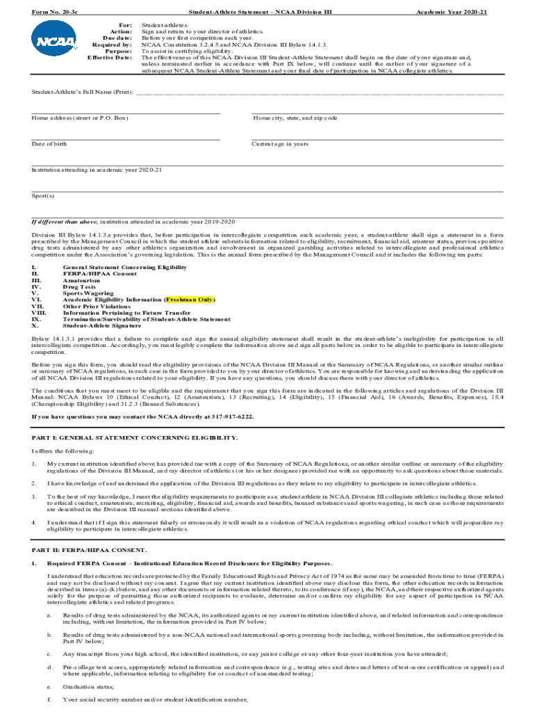 Fillable Online Fillable Online NCAA Compliance Forms Fax Email Print ...