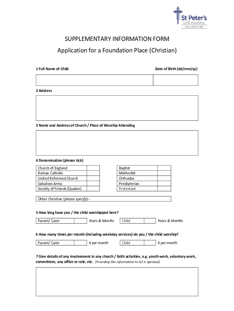Fillable Online Faith SUPPLEMENTARY FORM Fax Email Print - pdfFiller