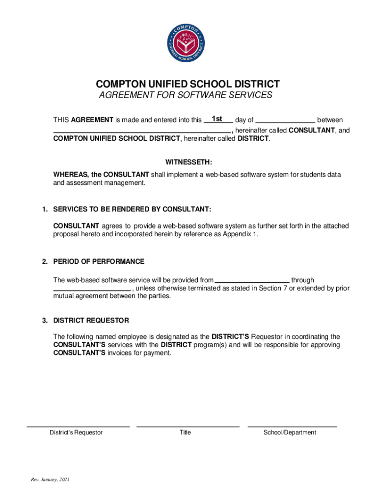 Fillable Online AGREEMENT BETWEEN THE COMPTON UNIFIED SCHOOL DISTRICT AND ... Fax Email Print ...