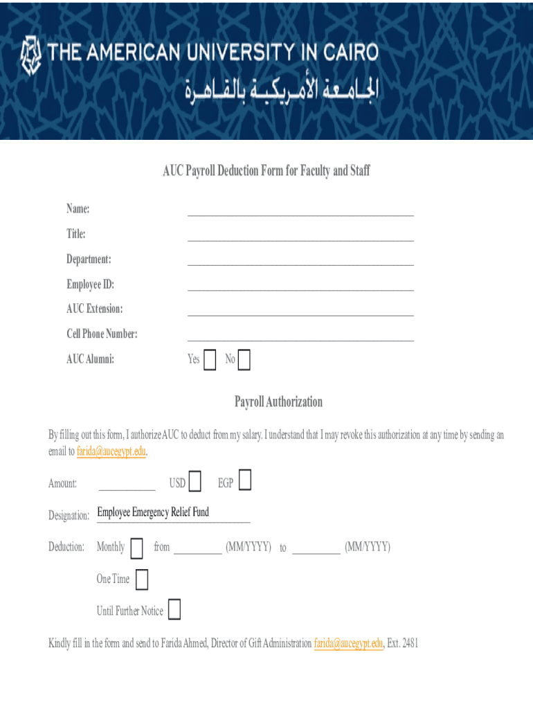 Fillable Online documents aucegypt AUC Payroll Deduction Form for Faculty and Staff Fax Email ...