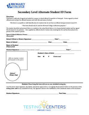 Fillable Online Secondary Level Alternate Student ID Form Fax Email ...