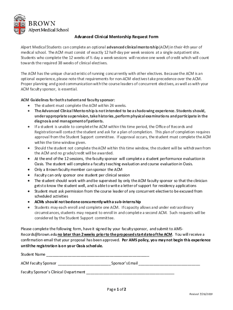 Fillable Online Advanced Clinical Mentorship Request Form Fax Email ...