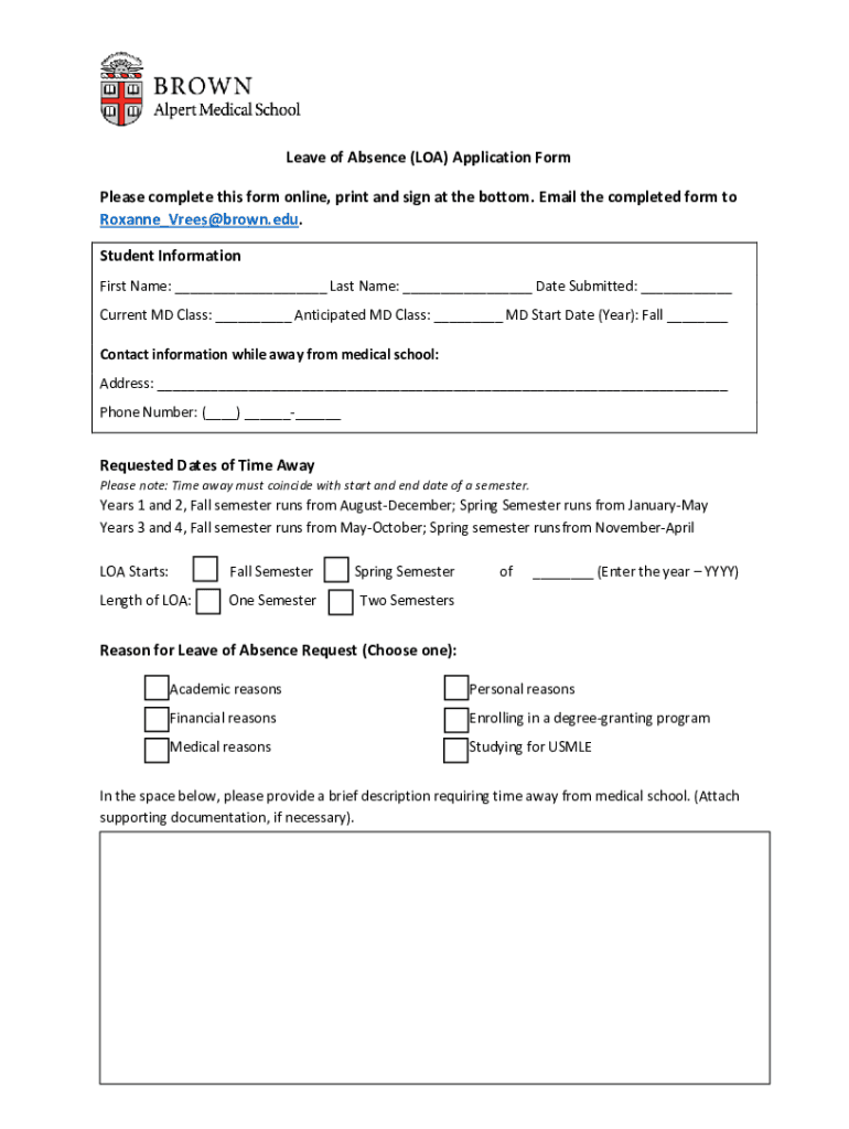 Fillable Online Leave of Absence (LOA) Application Form Please complete ...