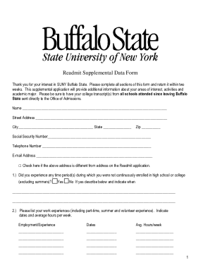 Fillable Online Readmit Supplemental Data Form - SUNY Buffalo State ...