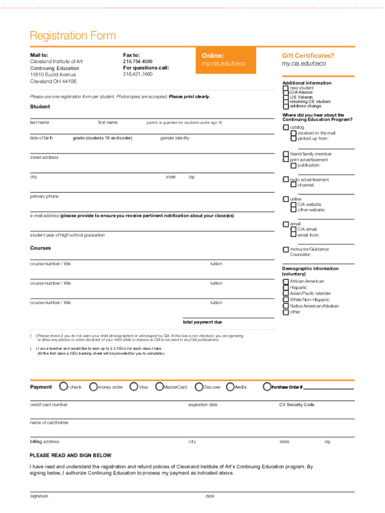 Fillable Online my cia Paper Registration Form - myCIA - Cleveland ...
