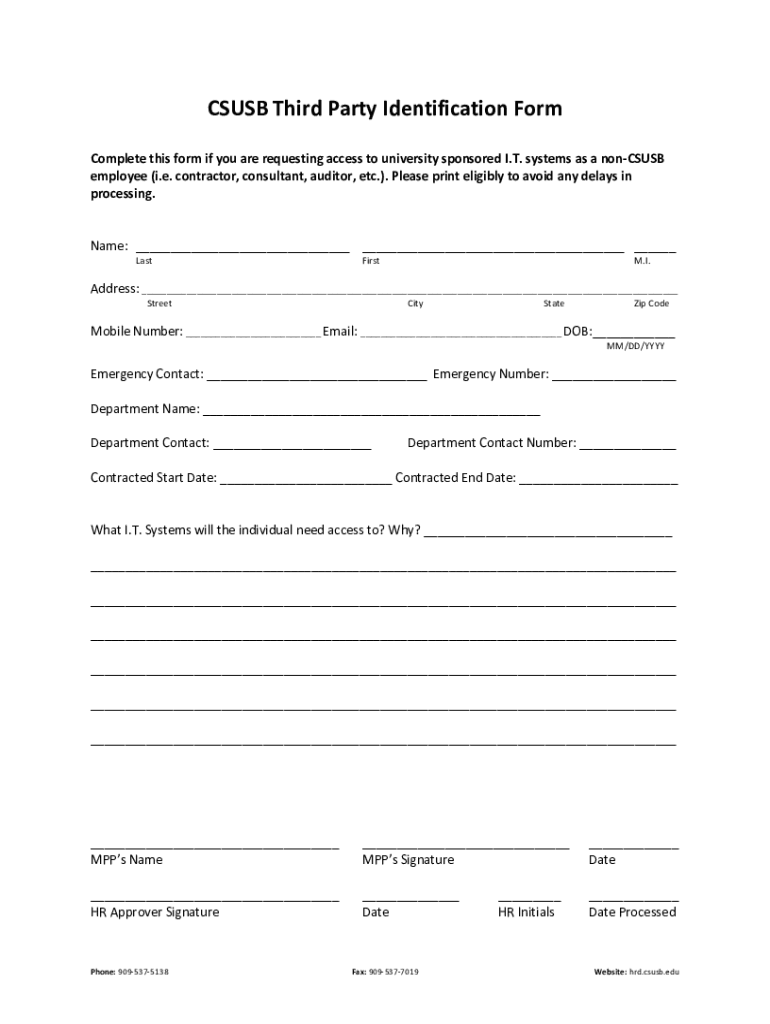 Fillable Online CSUSB Third Party Identification Form Fax Email Print ...