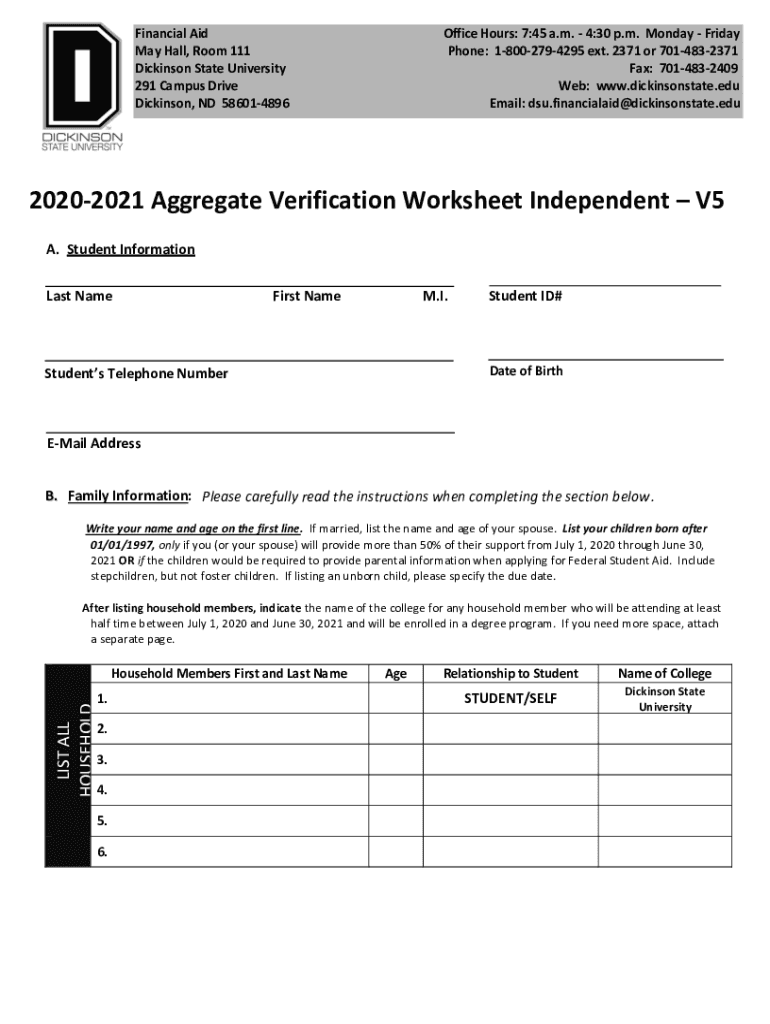 Fillable Online 2020-2021 Aggregate Verification Worksheet Independent V5 Fax Email Print ...
