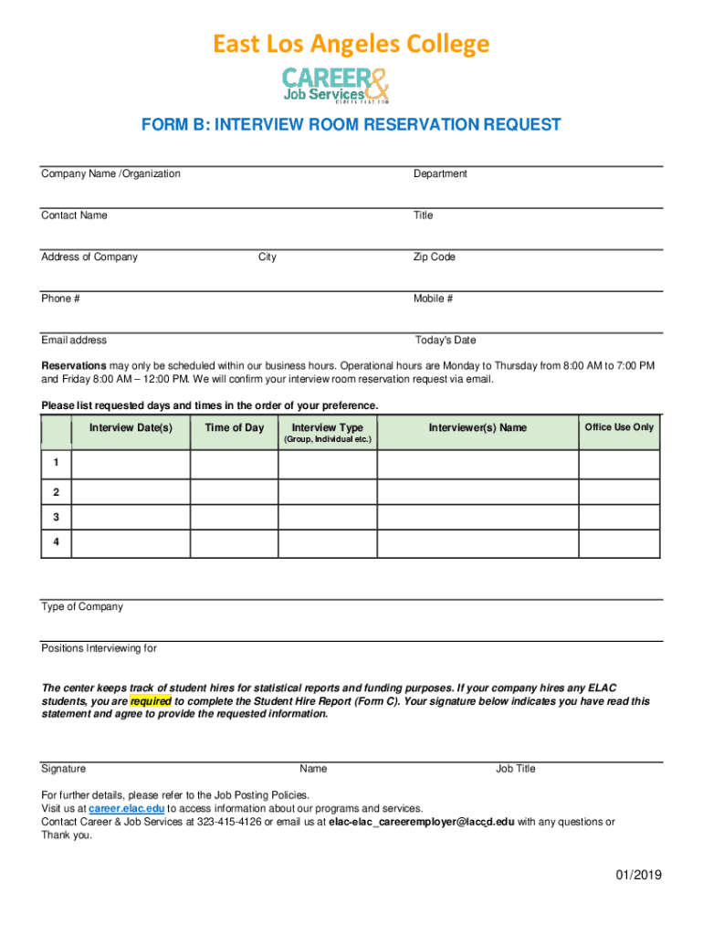 Fillable Online FORM B: INTERVIEW ROOM RESERVATION REQUEST Fax Email ...