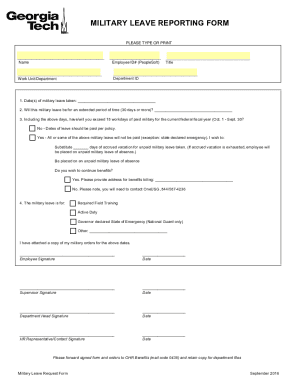 Fillable Online Military Leave Reporting Form - Georgia Tech Policy ...