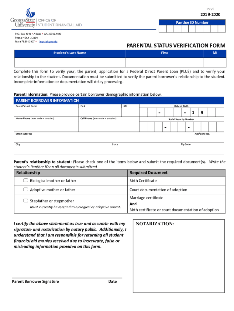 Fillable Online PARENTAL STATUS VERIFICATION FORM Fax Email Print ...