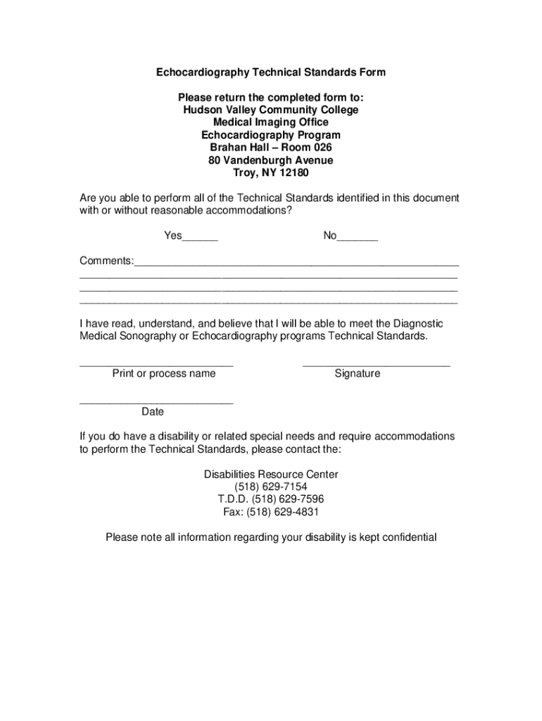 Fillable Online Echocardiography Technical Standards Form Please return ...