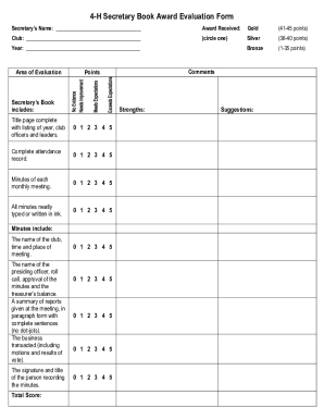 Fillable Online 4-H Secretary Book Award Evaluation Form Fax Email ...
