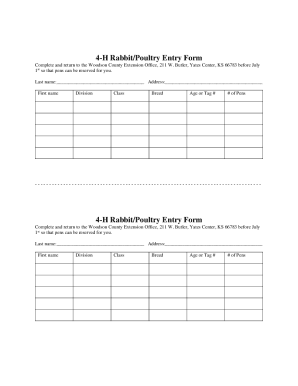 Fillable Online PDF 4-H Rabbit/Poultry Entry Form 4-H Rabbit/Poultry ...