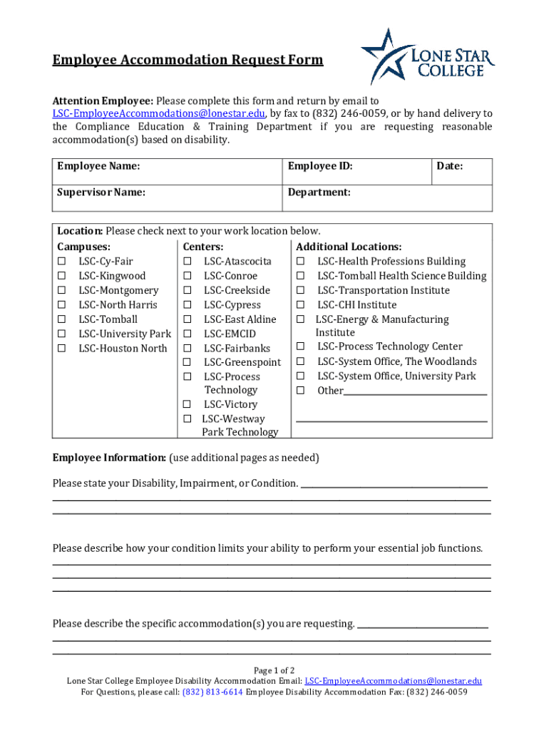 Fillable Online Employee Accommodation Request Form - Lone Star College ...