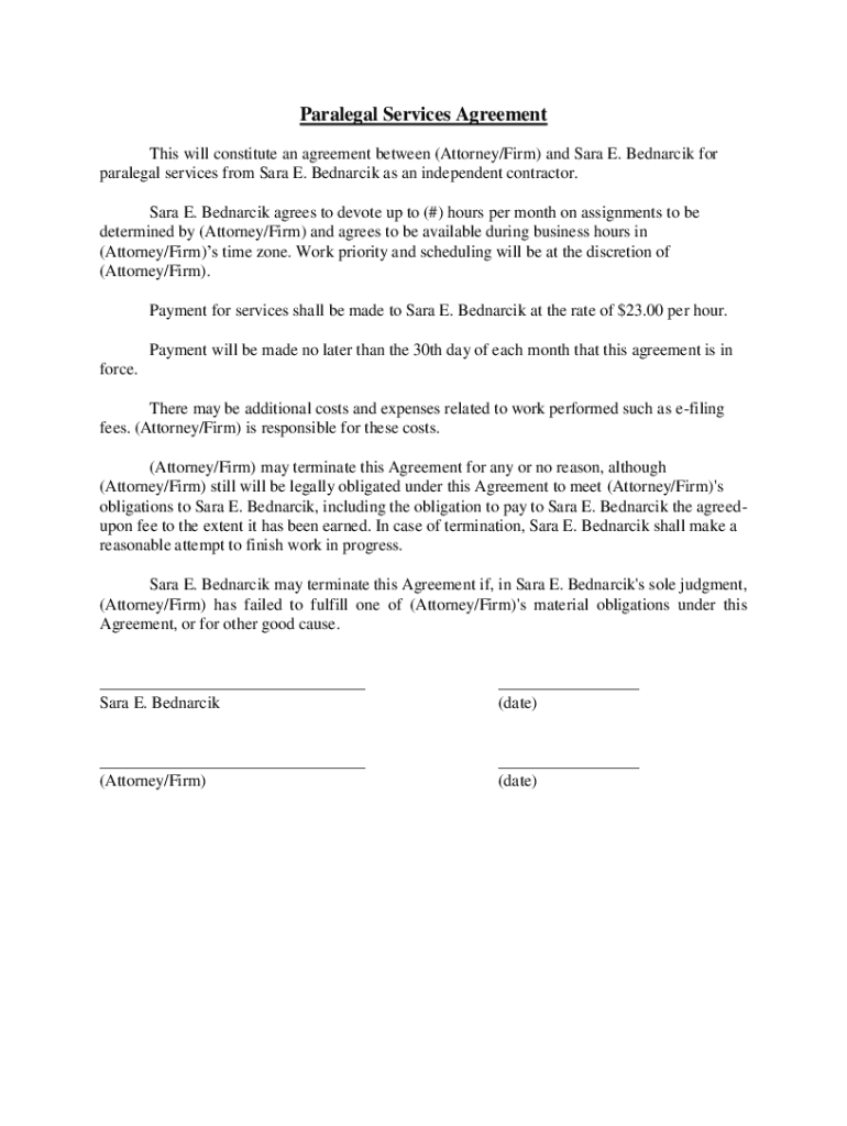 Fillable Online Key components of a freelance paralegal agreement - One ...