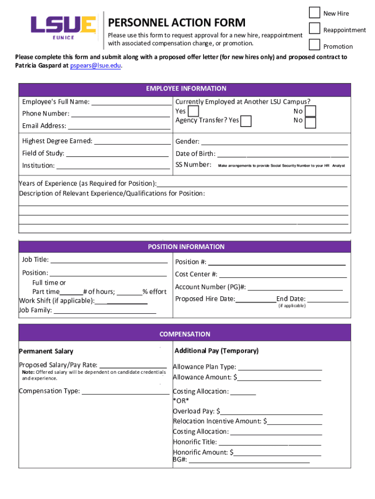 Fillable Online Personnel action request/authorization form in Word and ...