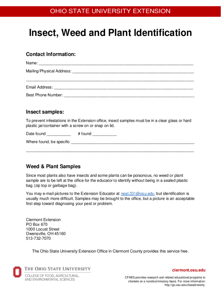 Fillable Online clermont osu Insect, Weed and Plant Identification Fax Email Print - pdfFiller