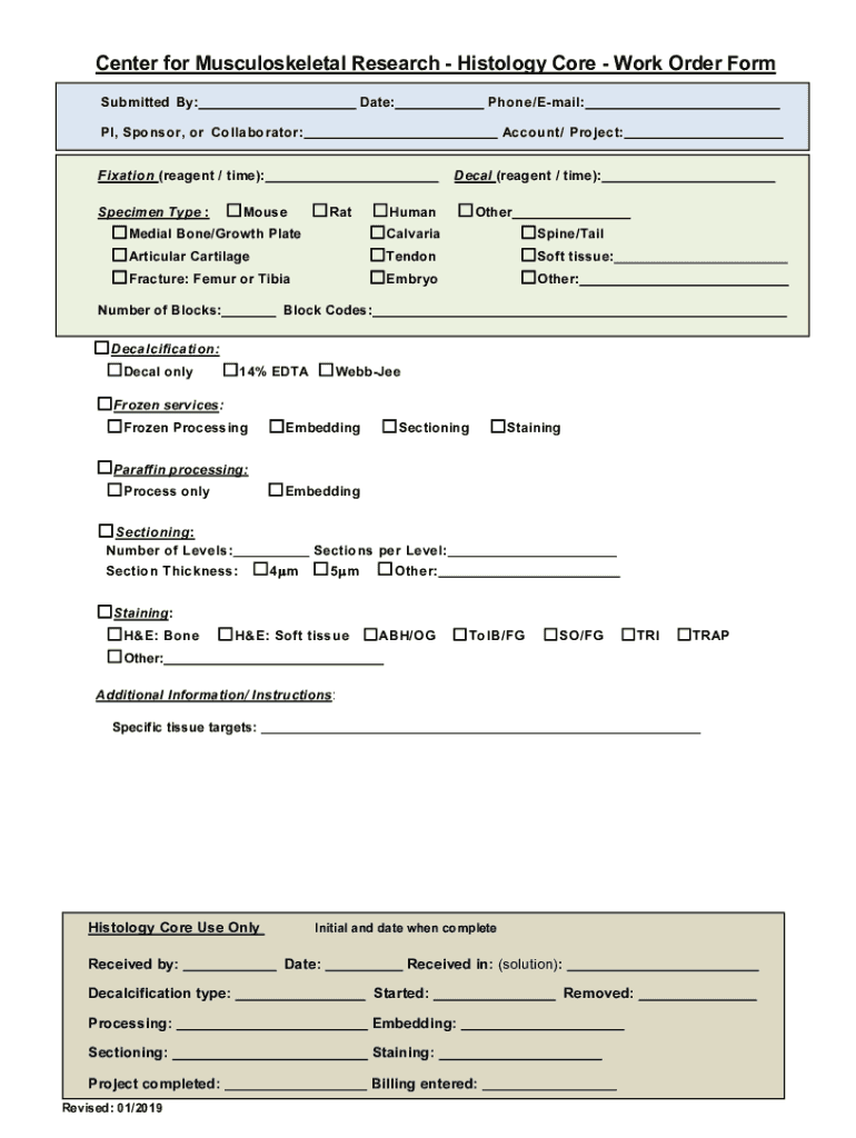 Fillable Online Work Order Form - Histology.rtf Fax Email Print - pdfFiller