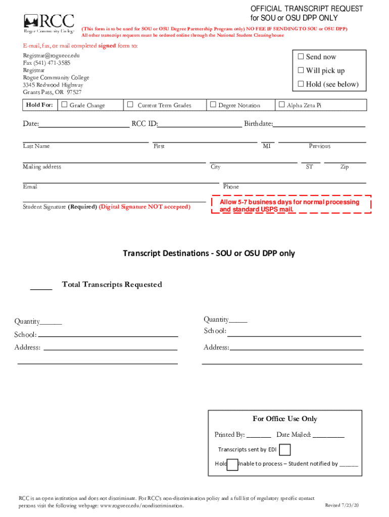 Fillable Online Riverside City College Official Transcript Request Fax ...