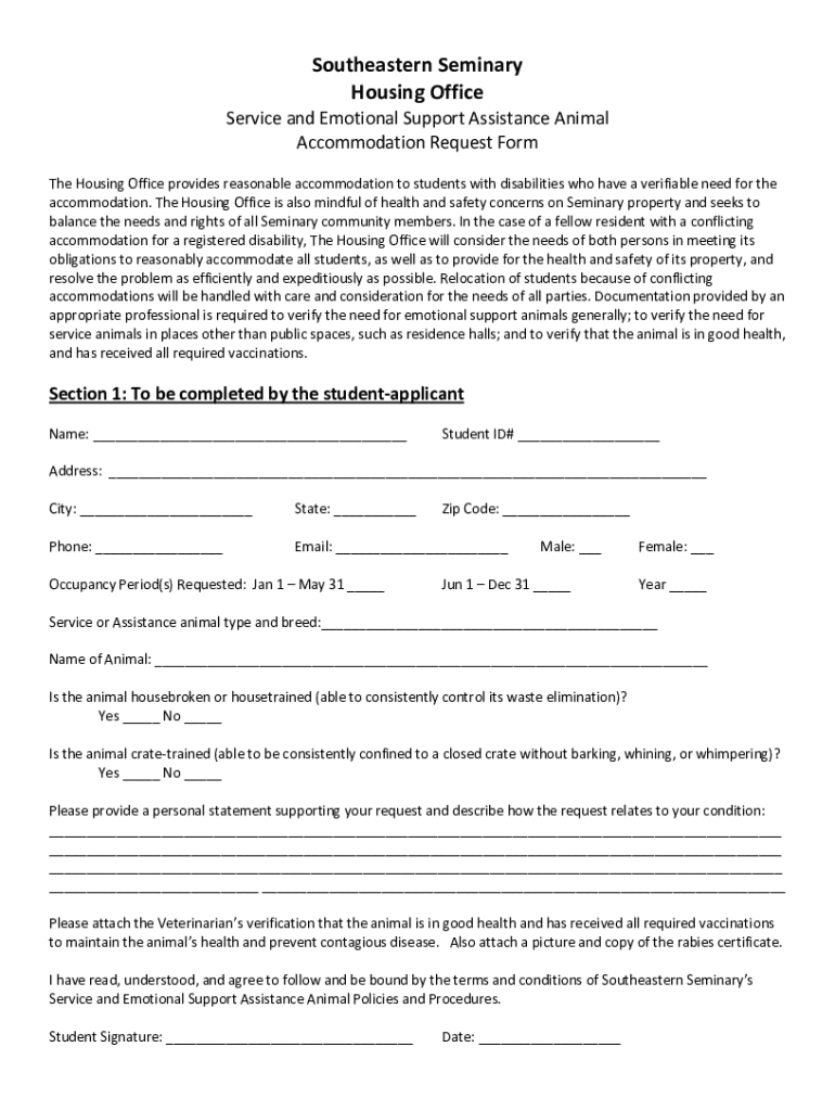 Fillable Online Service and Emotional Support Assistance Animal ...