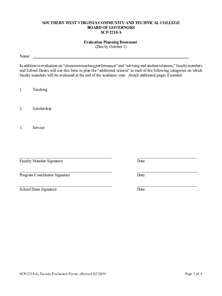 Fillable Online SCP 2218.A Faculty Evaluation Forms FINAL February 2012 ...