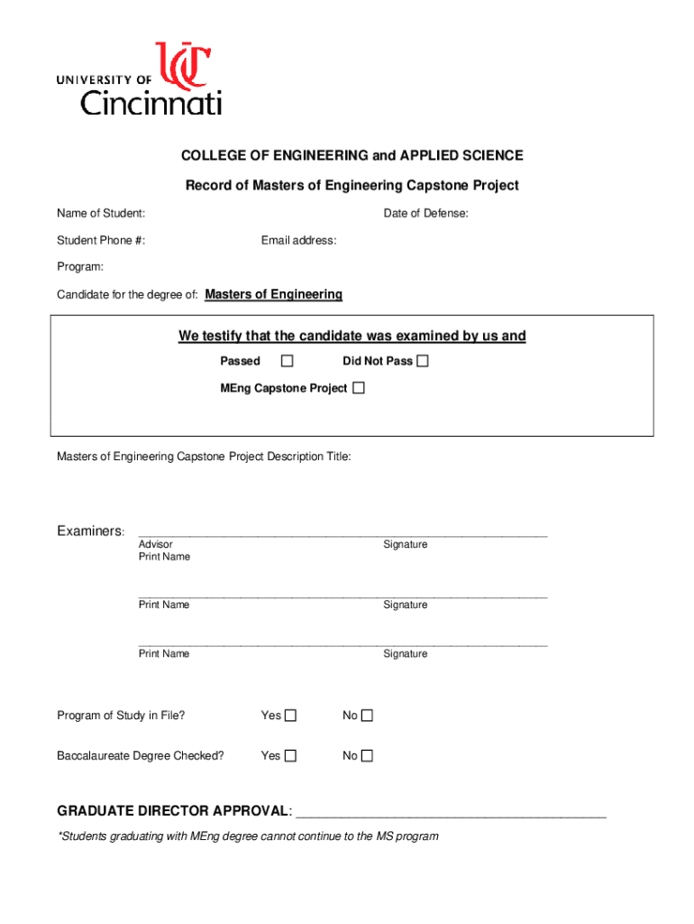 Fillable Online MEng Capstone Project Approval Form.doc Fax Email Print ...