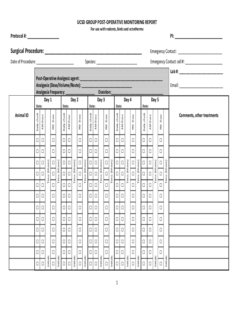 Fillable Online blink ucsd UCSD GROUP POST-OPERATIVE MONITORING REPORT ...
