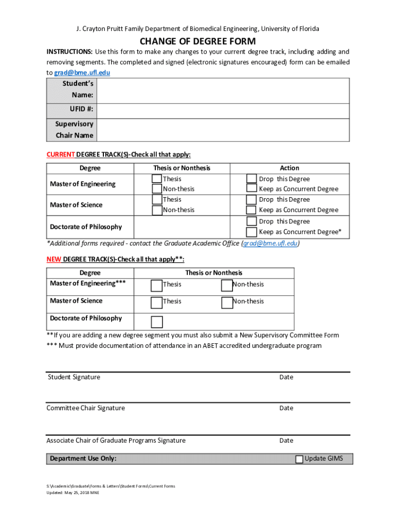 Fillable Online Departmental Change of Degree Form Fax Email Print - pdfFiller