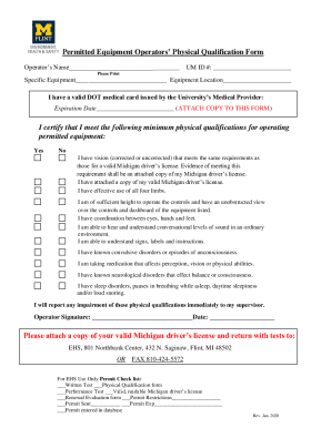 Fillable Online Permitted Equipment Operators Physical Qualification ...