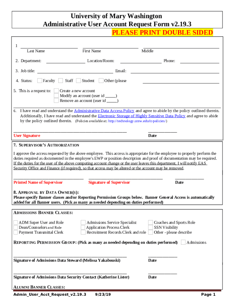 Administrative Data User Account Request - Hardware ... - documents umw ...