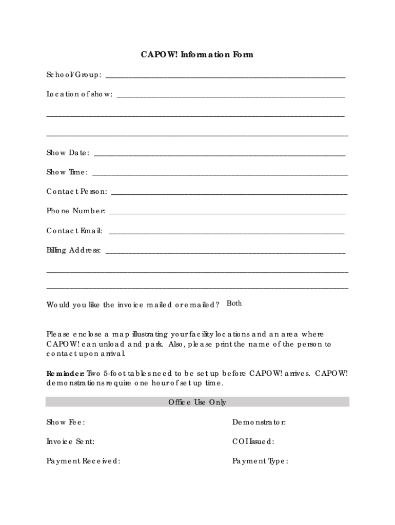 Fillable Online CAPOW! Information Form Fax Email Print - pdfFiller