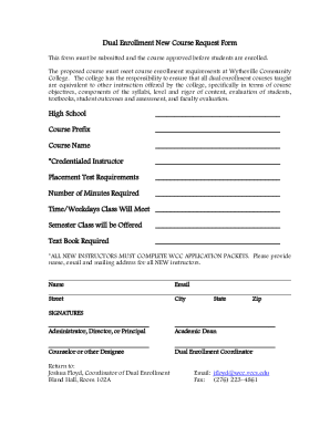 Fillable Online Dual Enrollment New Course Request Form Fax Email Print - pdfFiller