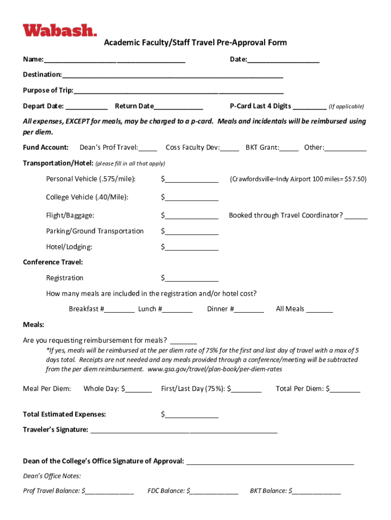 Fillable Online Academic Faculty/Staff Travel Pre-Approval Form Fax ...