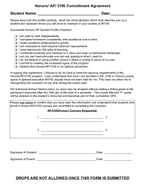 Fillable Online Honors/ AP/ CHS Commitment Agreement Fax Email Print ...