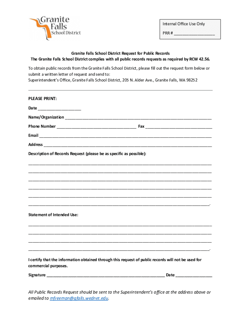 Fillable Online Internal Office Use Only - Granite Falls School ...