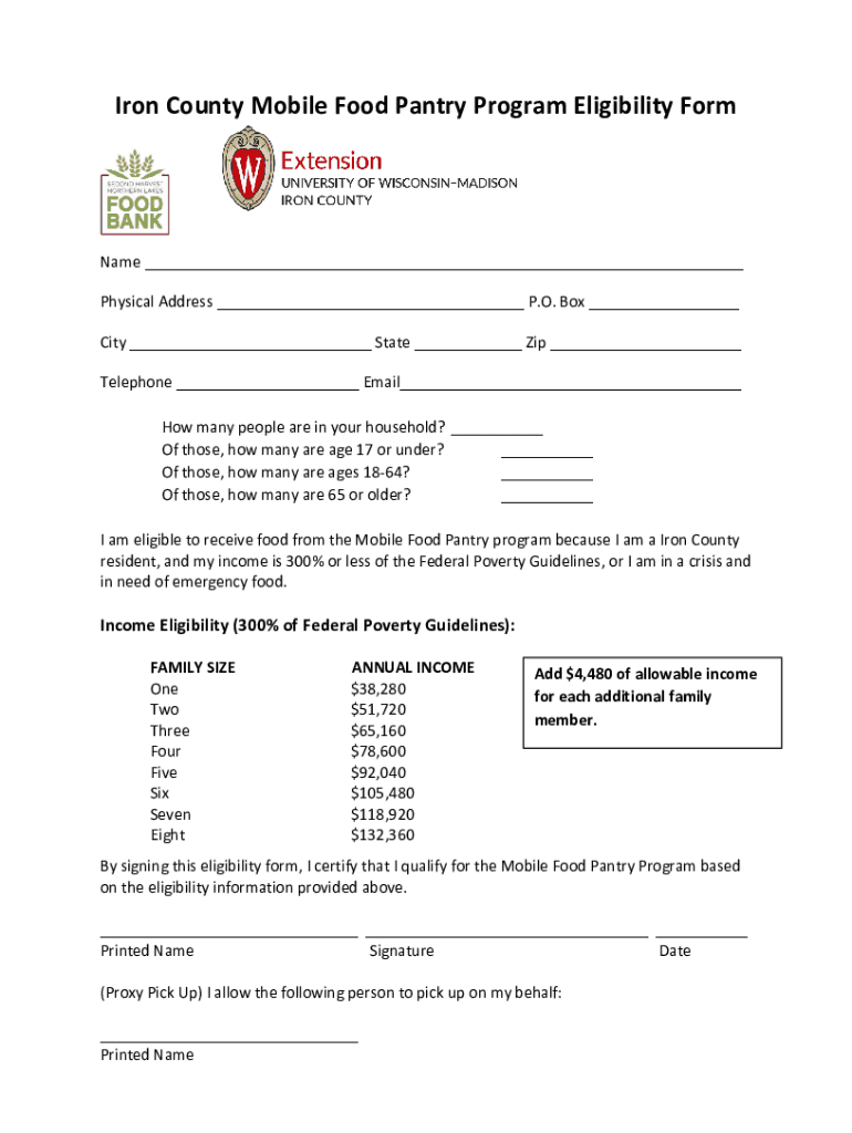 Fillable Online Iron County Mobile Food Pantry Program Eligibility Form ...