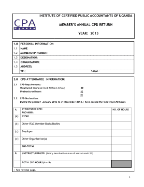 Fillable Online 2013 CPD RETURN FORM.doc Fax Email Print - pdfFiller